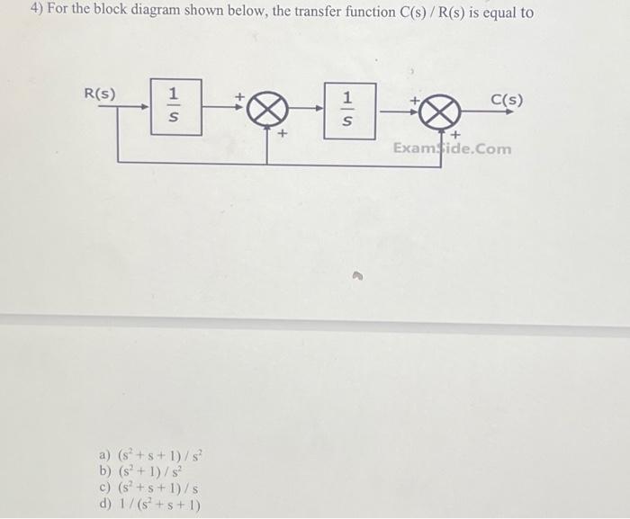 Solved 4) For the block diagram shown below, the transfer | Chegg.com