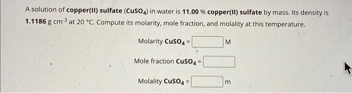 Solved A solution of copper(II) sulfate ( CuSO4 ) in water | Chegg.com