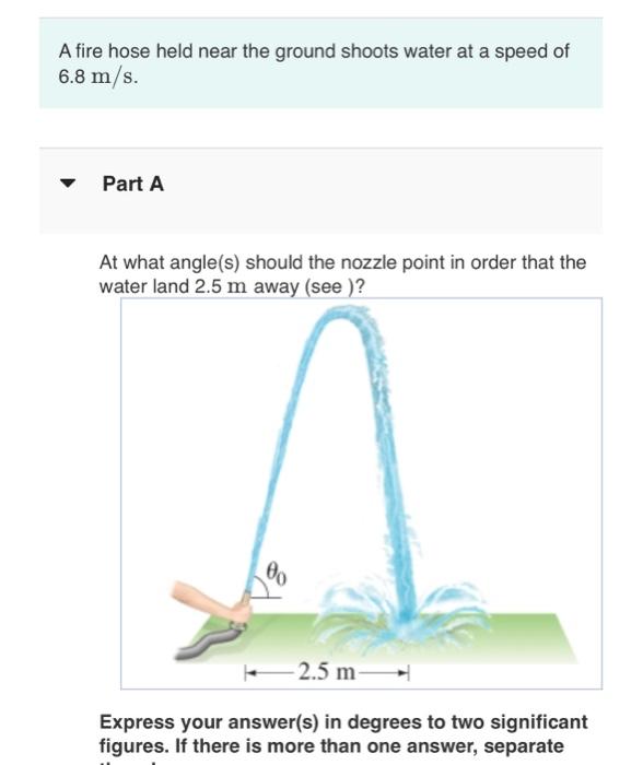Solved A fire hose held near the ground shoots water at a | Chegg.com