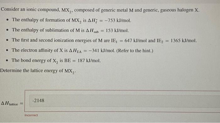 Solved Consider an ionic compound, MX2, composed of generic | Chegg.com