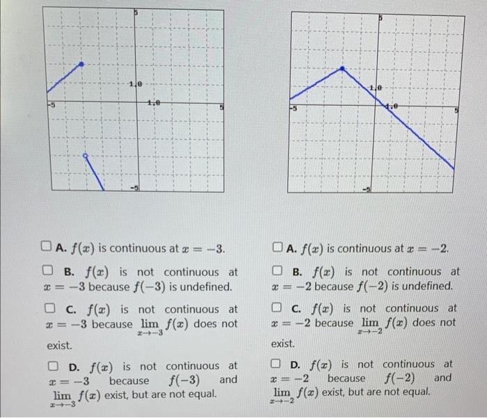 Solved A. f(x) is continuous at x=−3. A. f(x) is continuous | Chegg.com