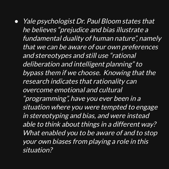 Solved Yale psychologist Dr. Paul Bloom states that he | Chegg.com