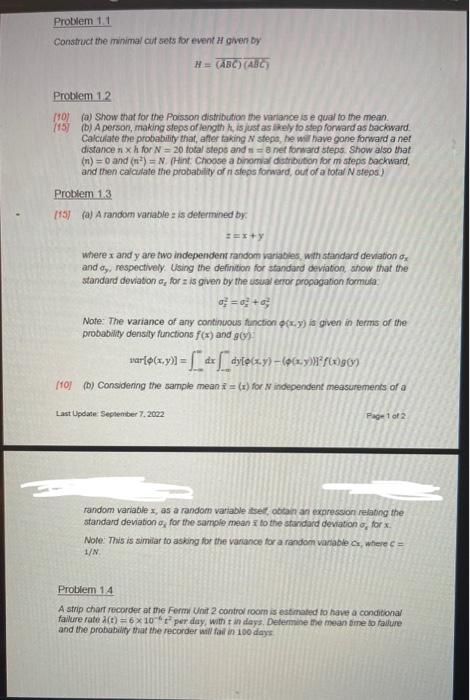 Solved Construct the minimal ouf sets for event H given by | Chegg.com