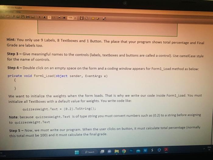 ep 1 - Create a project of type Windows Forms App | Chegg.com