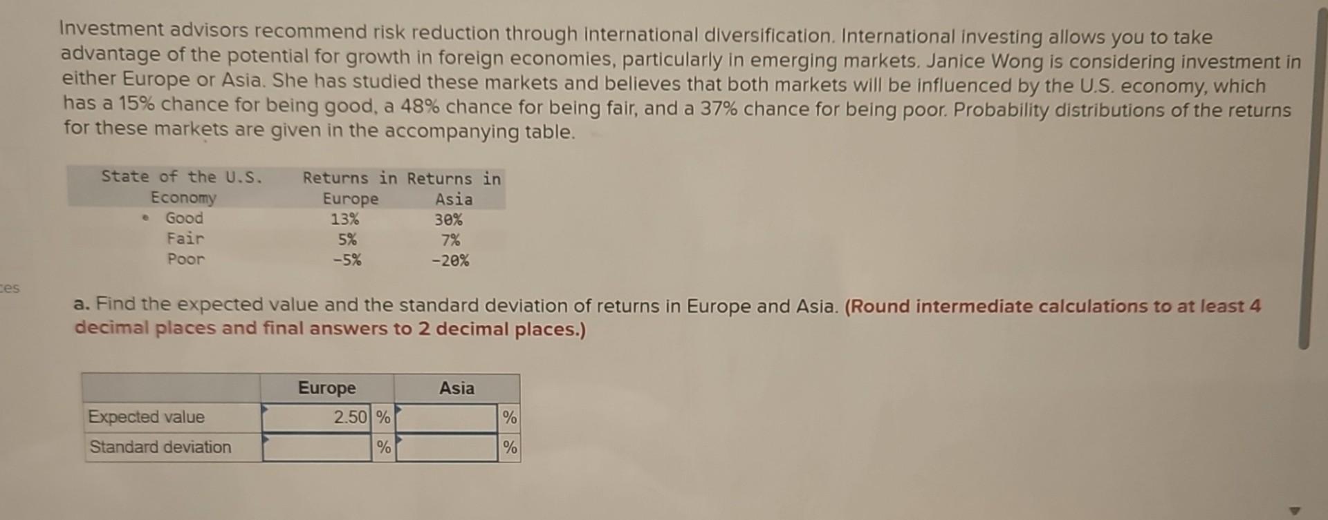 Solved Investment advisors recommend risk reduction through | Chegg.com Solved Investment advisors recommend risk reduction through | Chegg.com