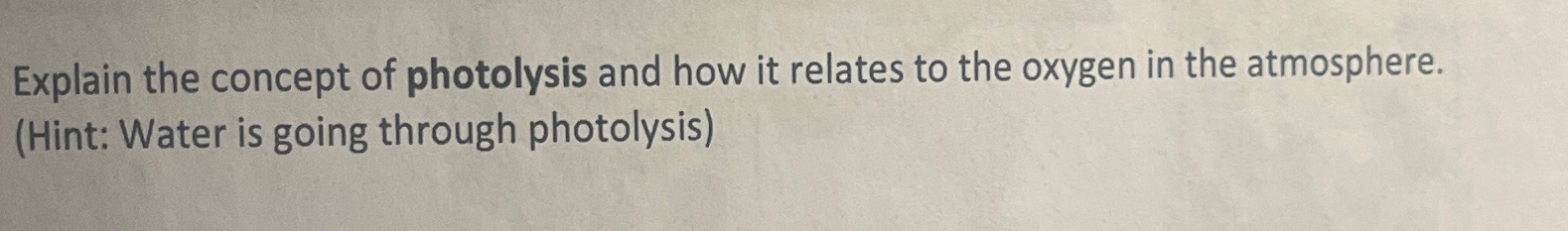Solved Explain the concept of photolysis and how it relates | Chegg.com