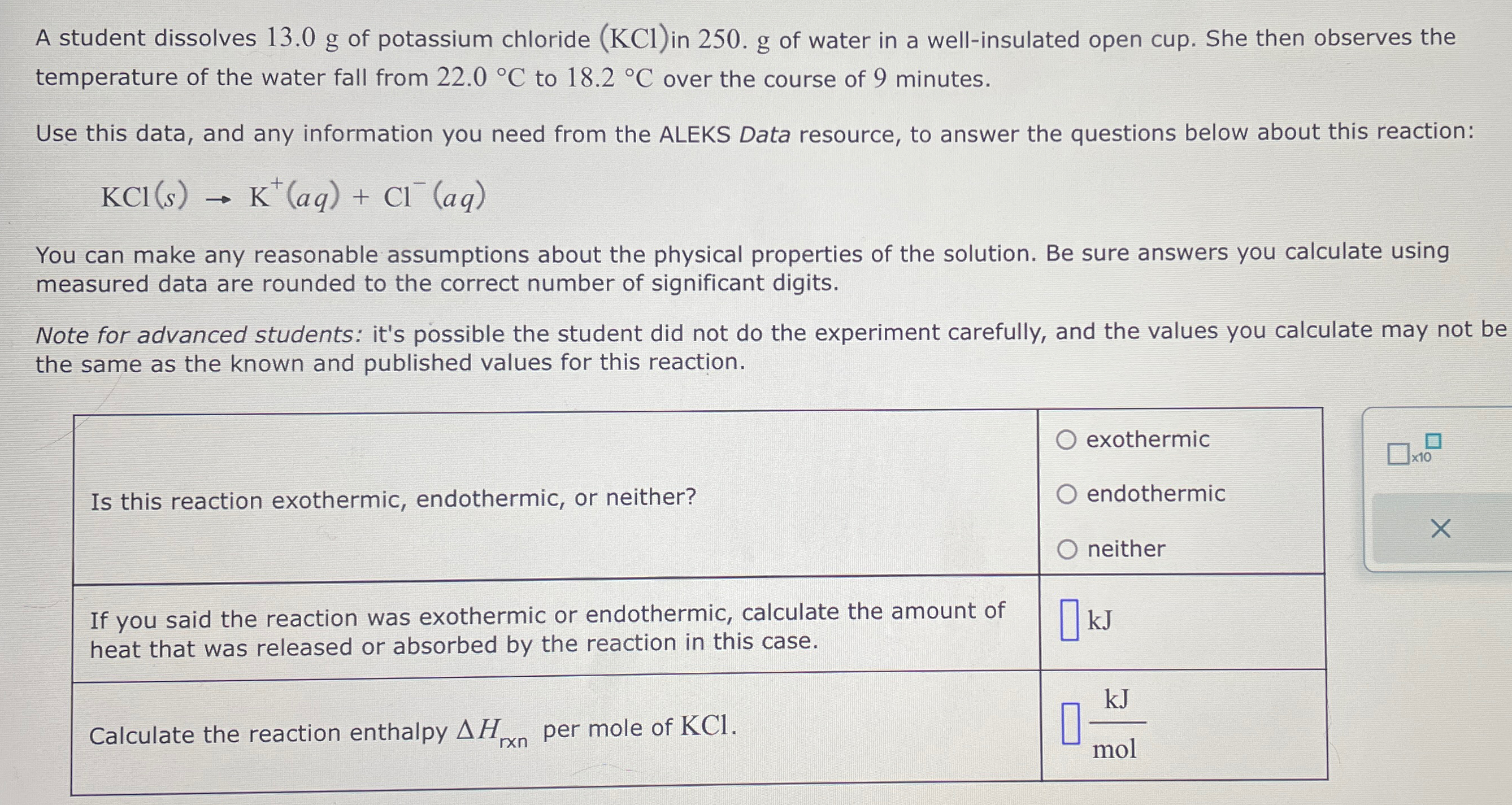 Solved A student dissolves 13.0g ﻿of potassium chloride | Chegg.com