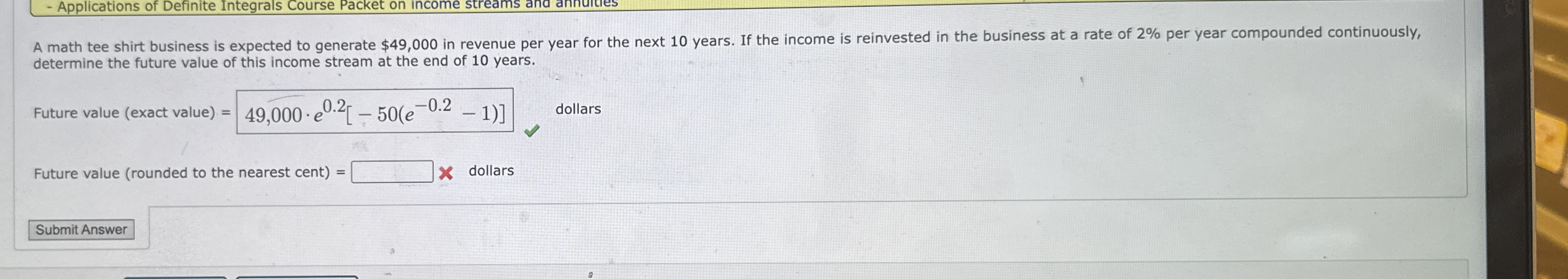 Solved Applications of Definite Integrals Course Packet on | Chegg.com