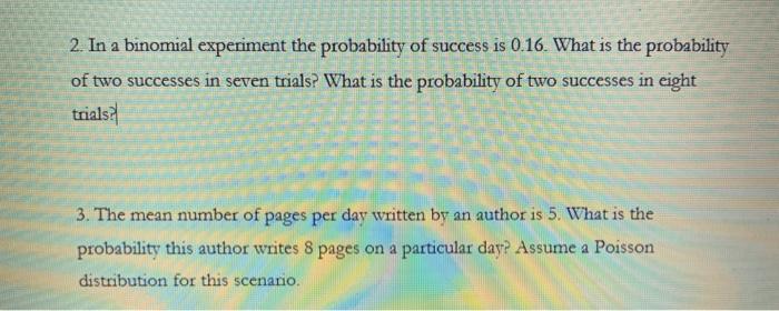 Solved 2. In a binomial experiment the probability of | Chegg.com