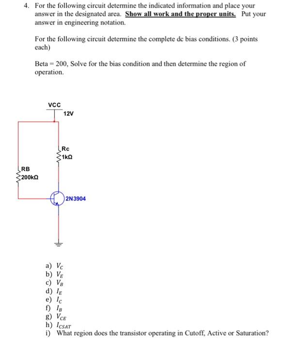 Solved 4. For the following circuit determine the indicated | Chegg.com