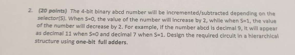 Solved (20 ﻿points) ﻿The 4-bit binary abcd number will be | Chegg.com