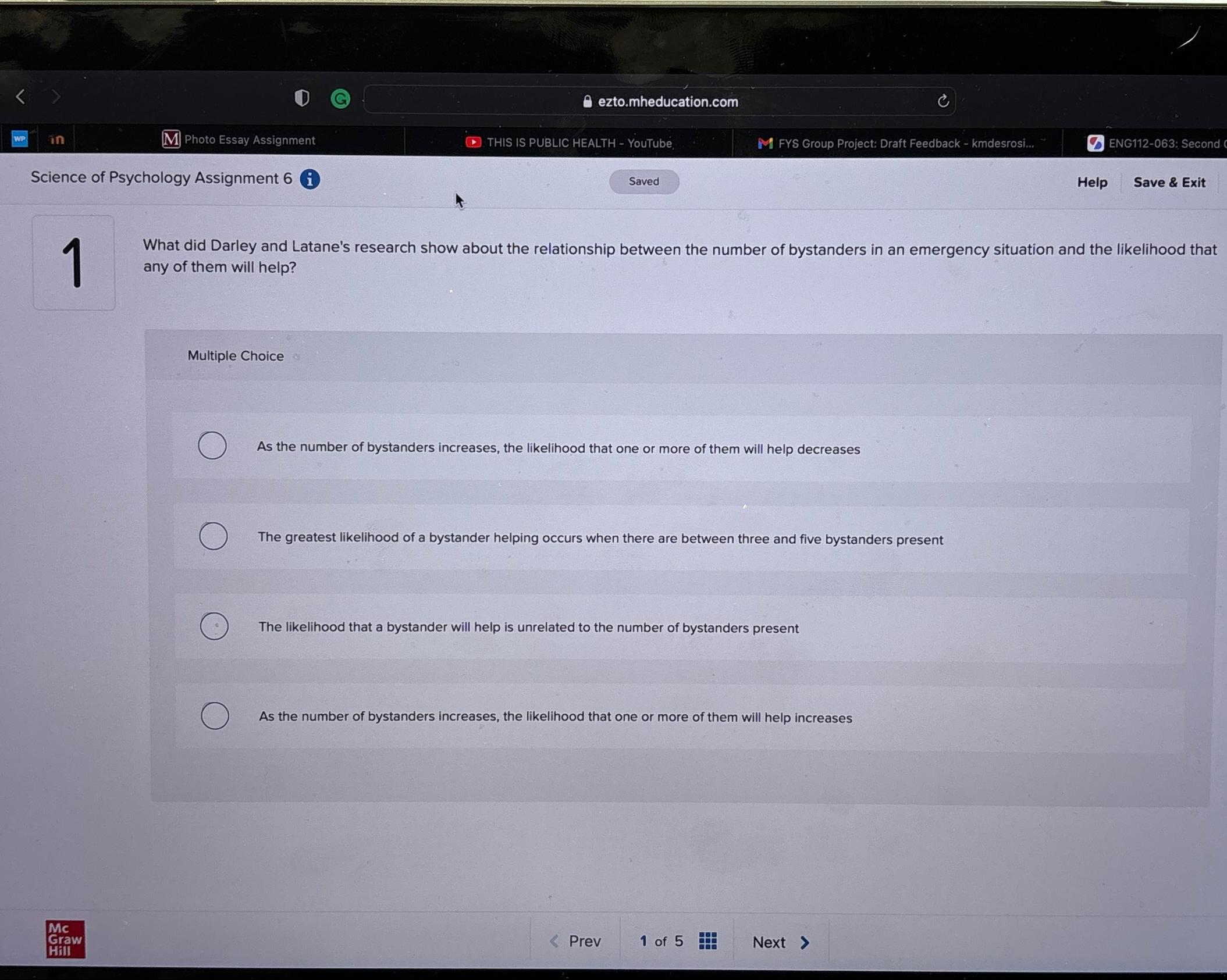 Solved 1 ﻿What did Darley and Latane's research show about | Chegg.com