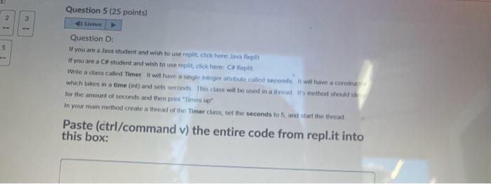 Solved Question D: If you are a lava student and wish to use | Chegg.com