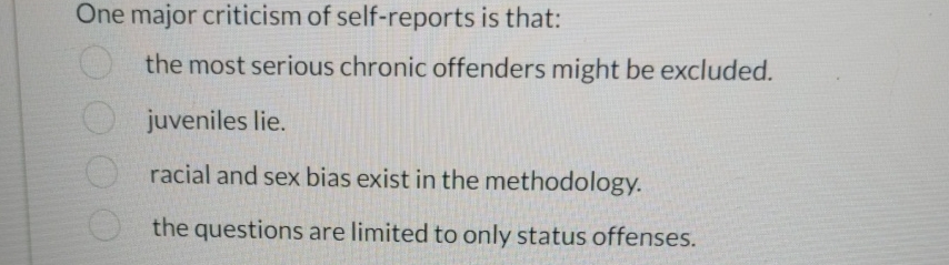 Solved One major criticism of self-reports is that:the most | Chegg.com