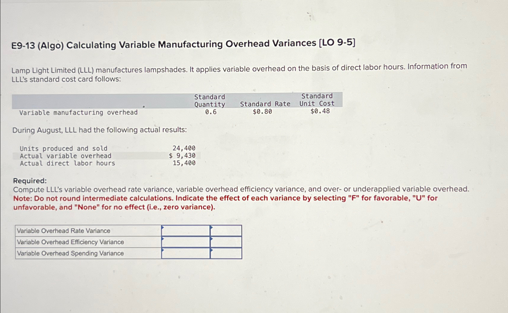 Solved E9-13 (Algo) ﻿Calculating Variable Manufacturing | Chegg.com