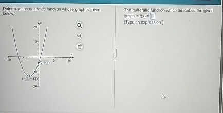 Solved Determine the quadratic function whose graph is given | Chegg.com