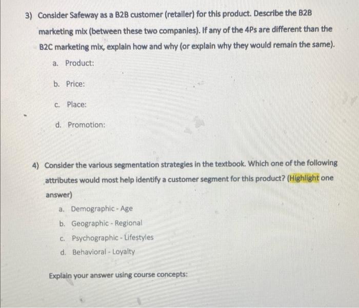Solved 3) Consider Safeway as a B2B customer (retailer) for | Chegg.com