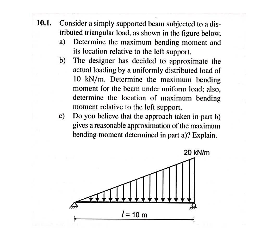 Solved 10.1. Consider a simply supported beam subjected to a | Chegg.com