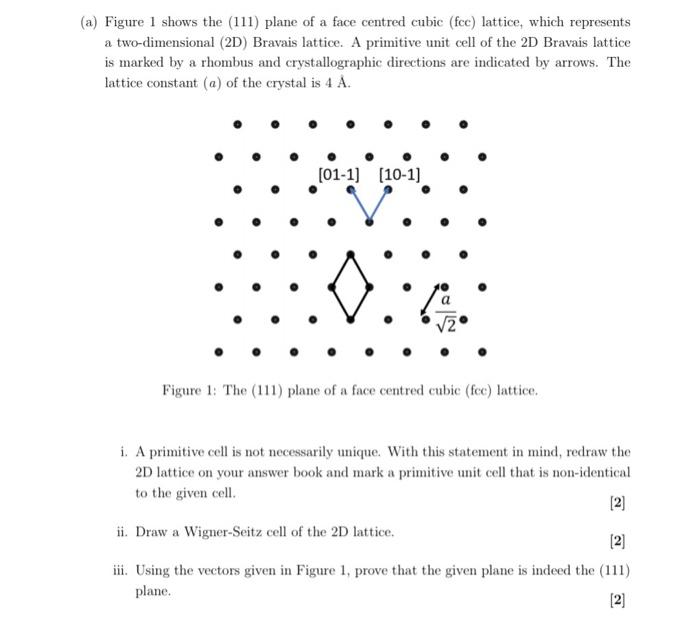 Solved (a) Figure 1 shows the (111) plane of a face centred | Chegg.com