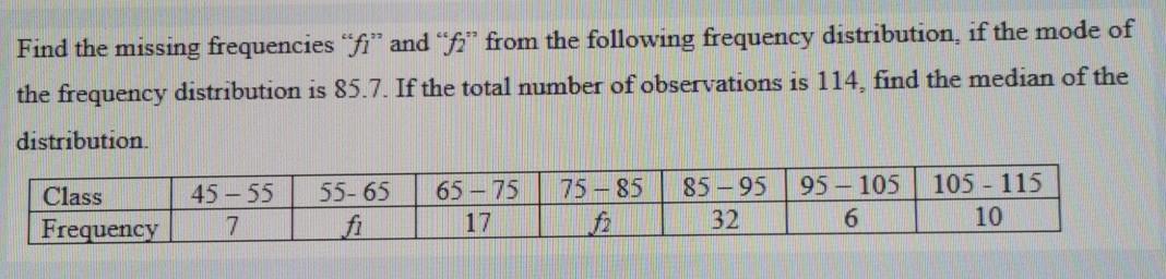 Solved Find the missing frequencies "fi" and "fi" from the | Chegg.com