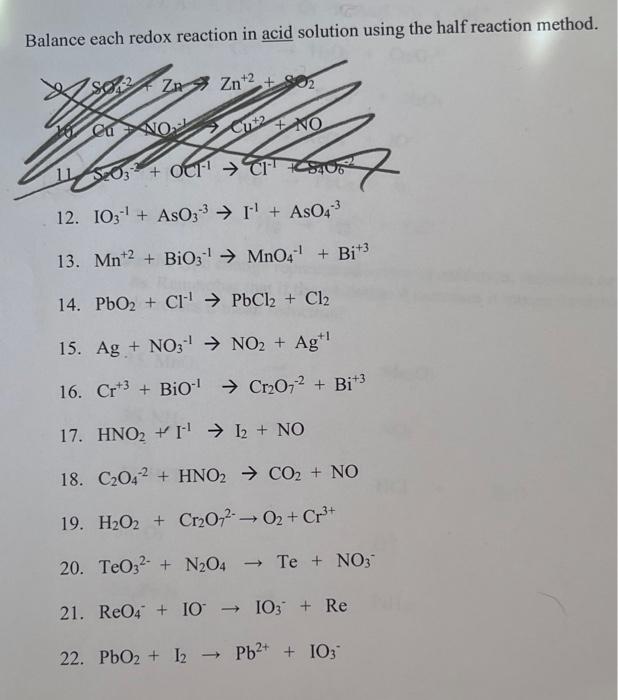 Solved Balance each redox reaction in acid solution using | Chegg.com
