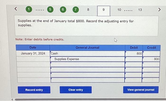 Solved Supplies at the end of January total $800. Record the | Chegg.com