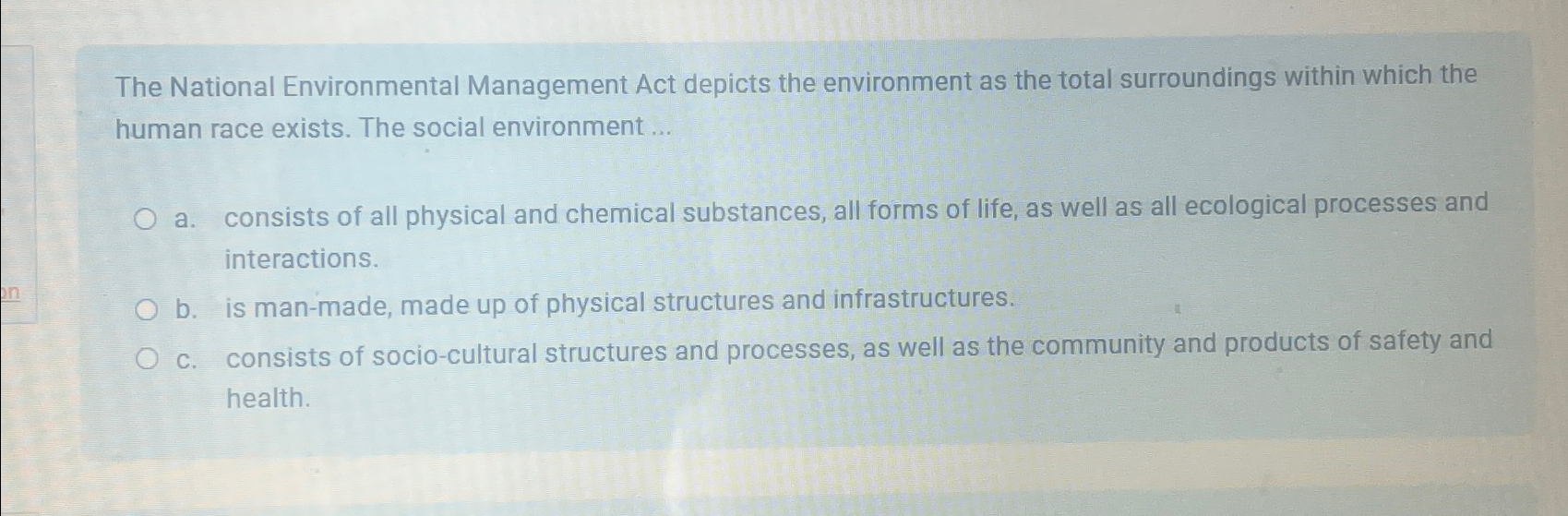 Solved The National Environmental Management Act depicts the | Chegg.com