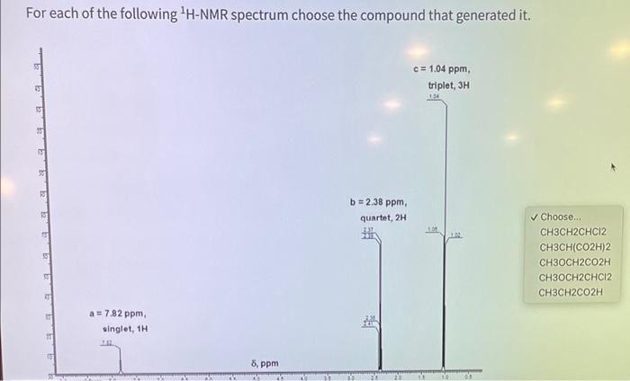 Solved For each of the following 1H−NMR spectrum choose the | Chegg.com