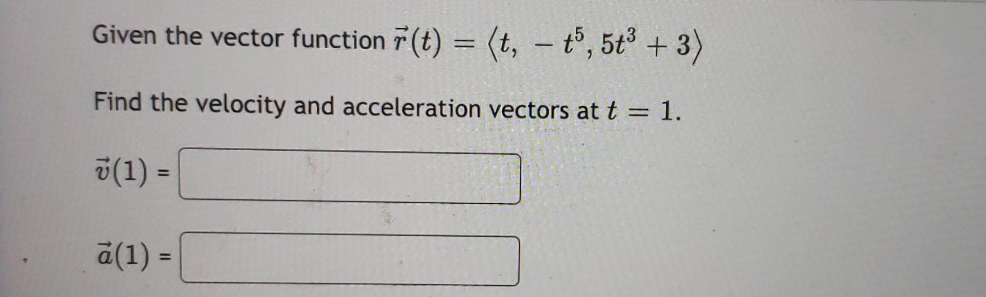 Solved Given the vector function r(t)= t,−t5,5t3+3 Find the | Chegg.com