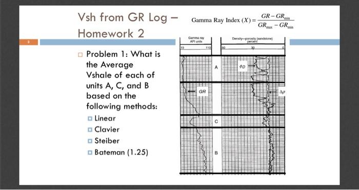 Solved min Vsh from GR Log - Homework 2 GR-GR Gamma Ray | Chegg.com