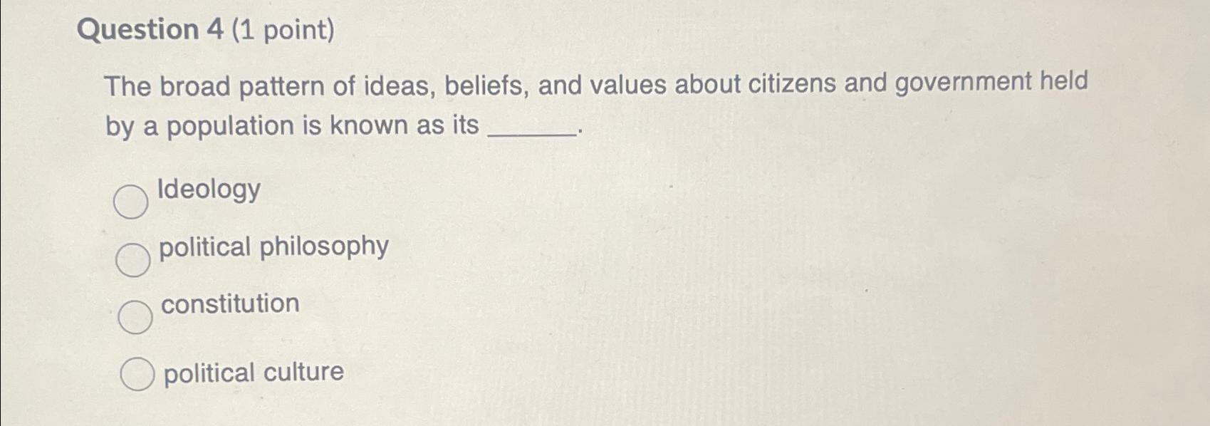 Solved Question 4 (1 ﻿point)The broad pattern of ideas, | Chegg.com