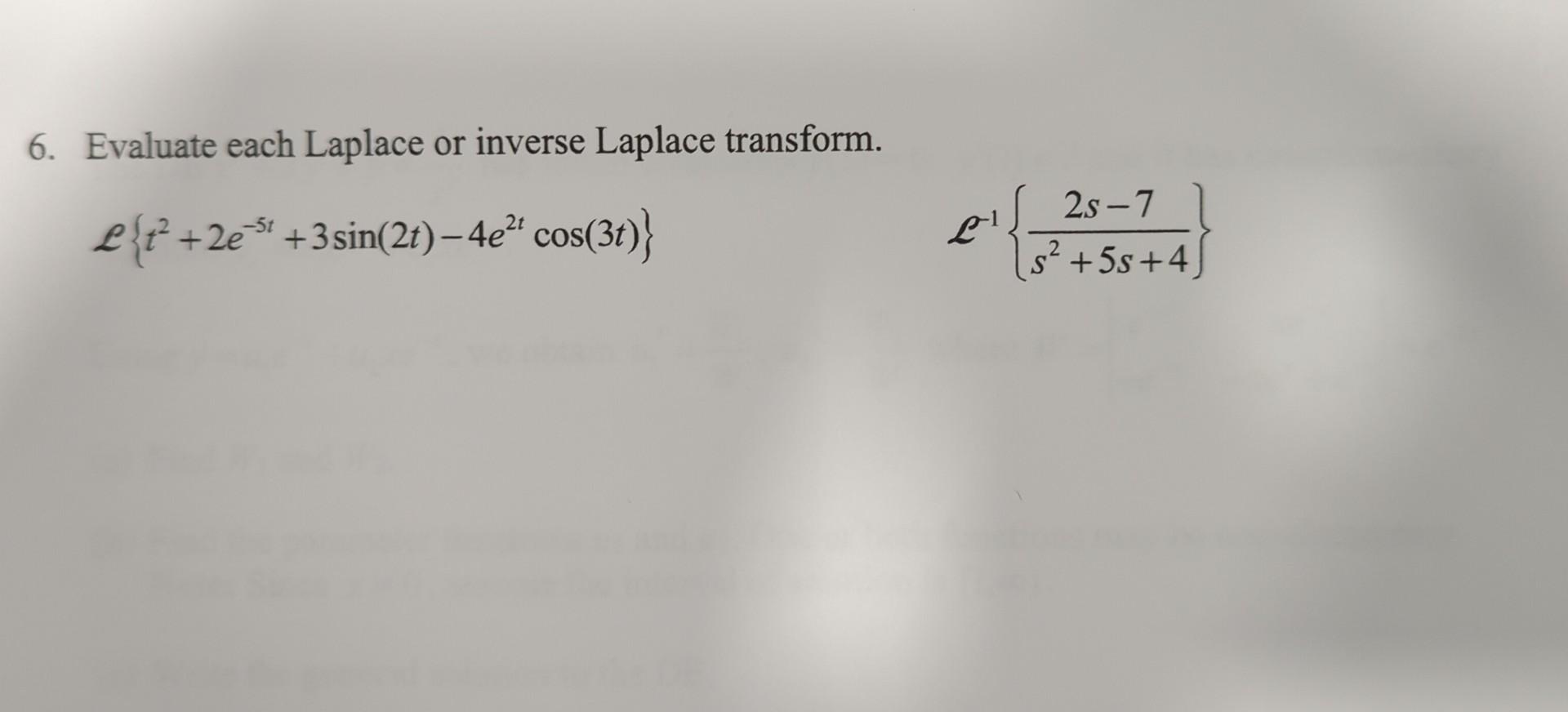 Solved 6. Evaluate each Laplace or inverse Laplace | Chegg.com