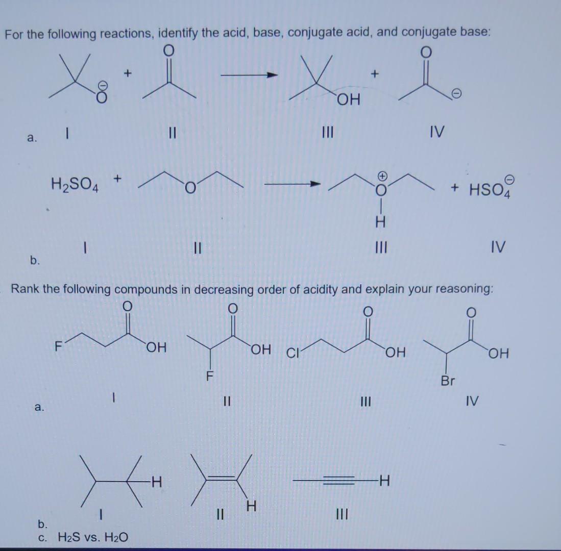 Solved Cor the following reactions, identify the acid, base, | Chegg.com