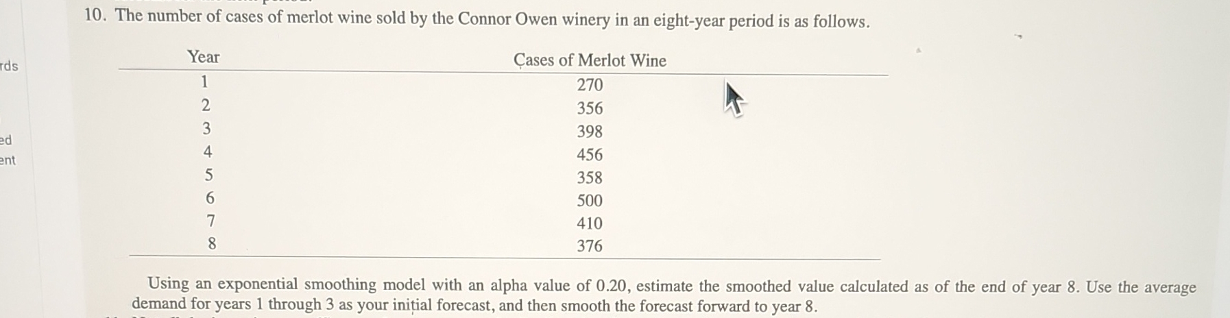 Solved The number of cases of merlot wine sold by the Connor | Chegg.com