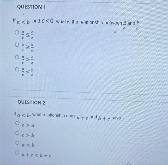 Solved QUESTION 1 If a a c>b acb atc | Chegg.com