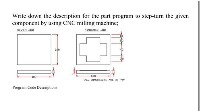 Solved Write down the description for the part program to | Chegg.com