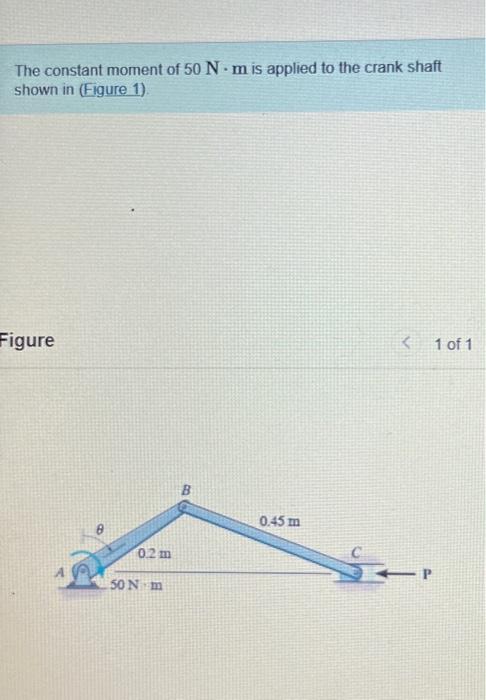 Solved The constant moment of 50 N⋅m is applied to the crank | Chegg.com