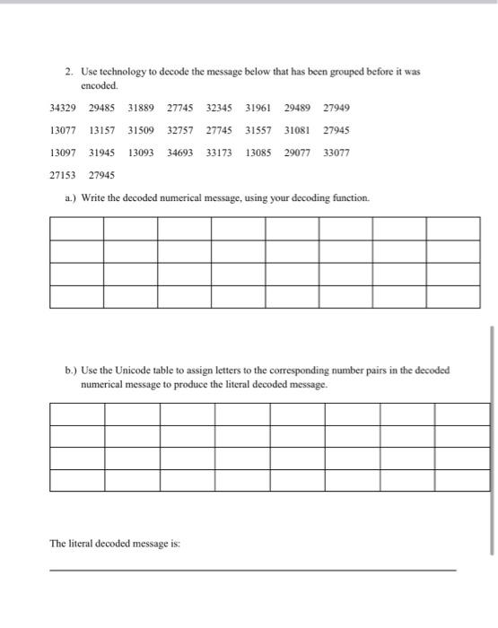 Solved 2. Use technology to decode the message below that | Chegg.com