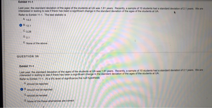 Solved Exhibit 11-1 Last year, the standard deviation of the | Chegg.com