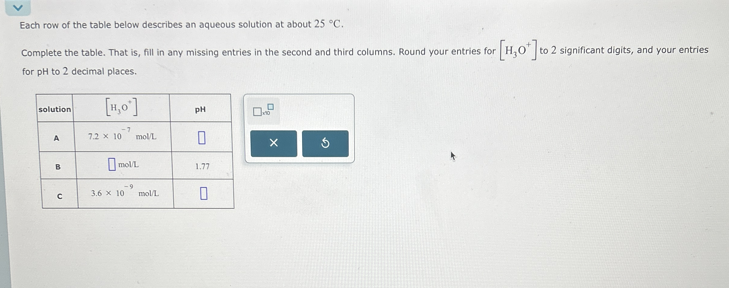 Solved Each row of the table below describes an aqueous | Chegg.com