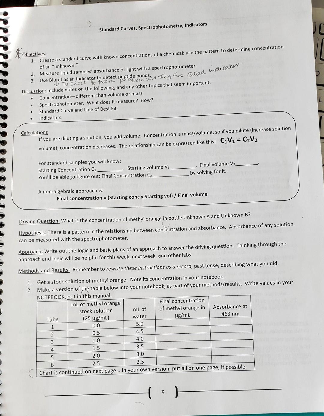 Solved Objectives: 1. Create a standard curve with known | Chegg.com