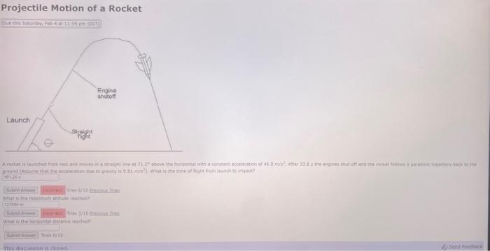 Projectile Motion of a Rocket | Chegg.com