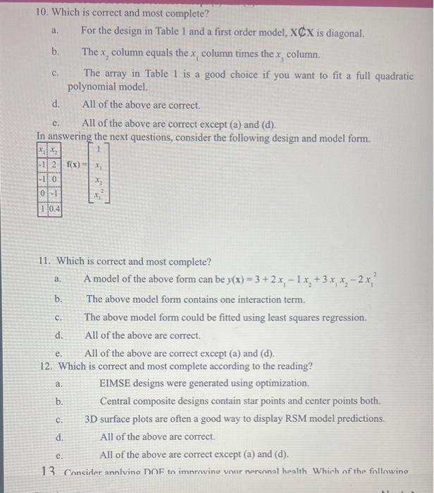 Solved Table 1. DOE and responses used for several problems | Chegg.com
