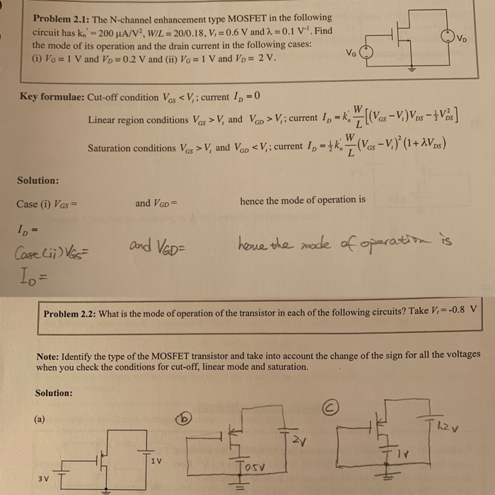 Solved Problem 2.1: The N-channel enhancement type MOSFET in | Chegg.com