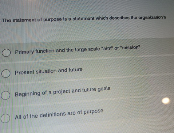 Solved The statement of purpose is a statement which | Chegg.com