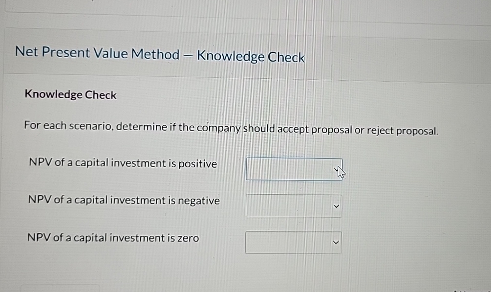 Solved Net Present Value Method - ﻿Knowledge CheckKnowledge | Chegg.com