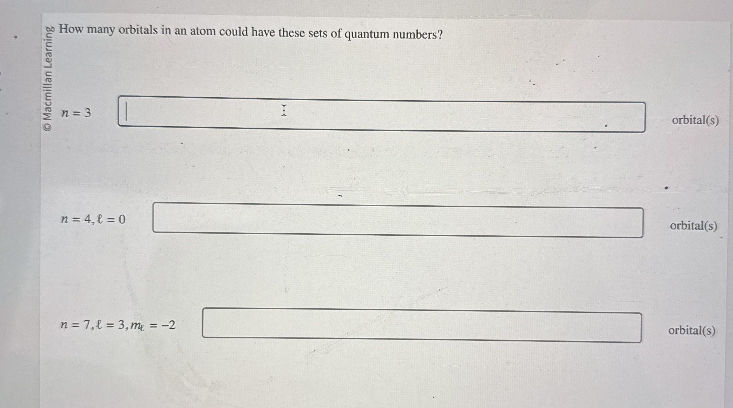 High Quality SOLUTION How many orbitals in an atom could have these sets of | Chegg.com