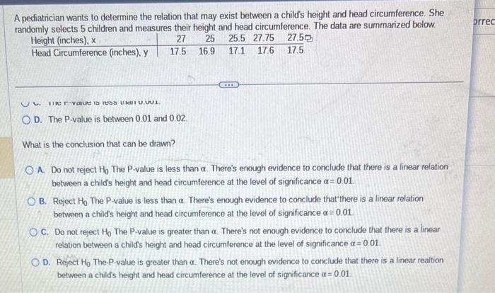Solved A pediatrician wants to determine the relation that | Chegg.com