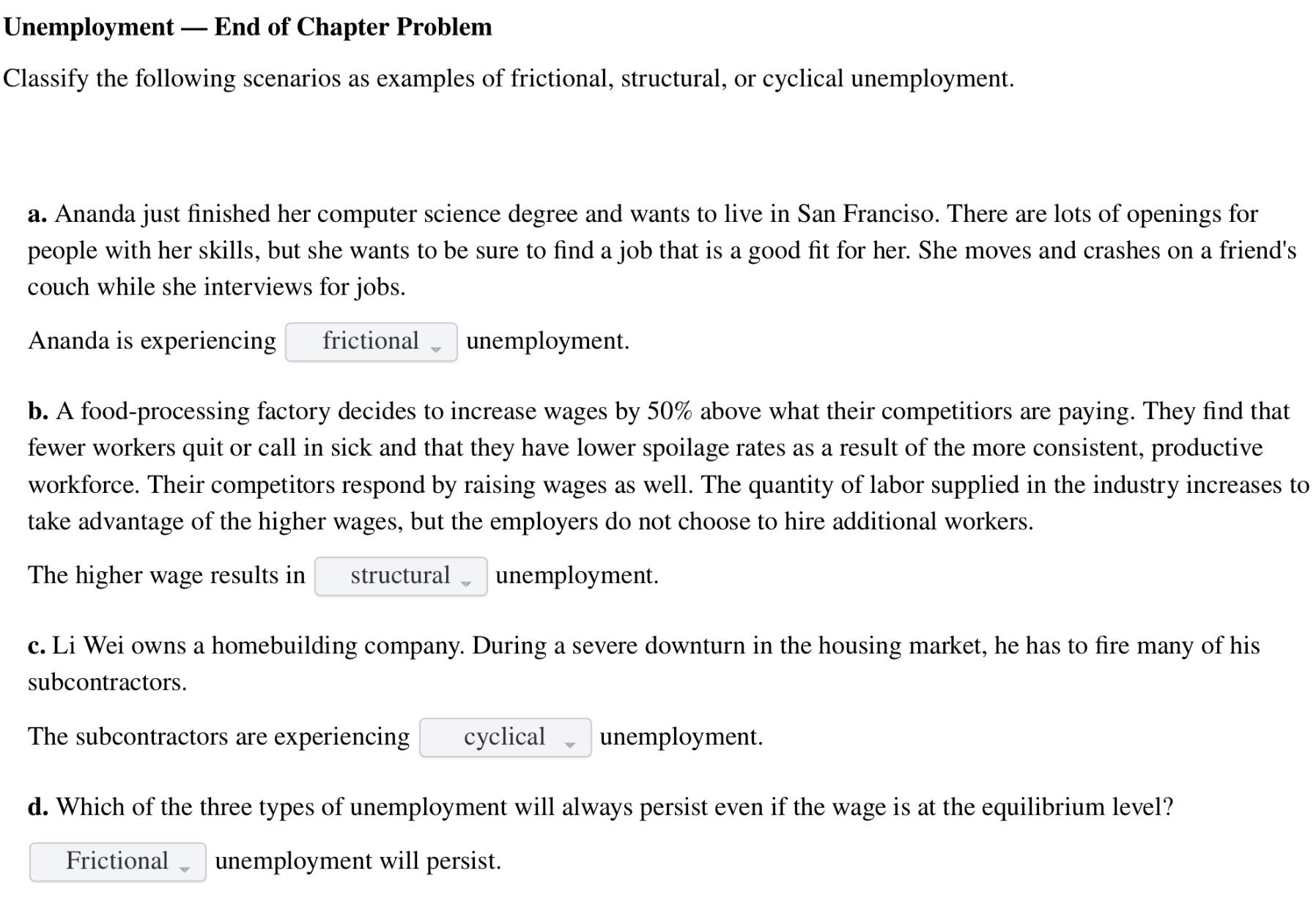 Solved Unemployment - ﻿End of Chapter ProblemClassify the | Chegg.com