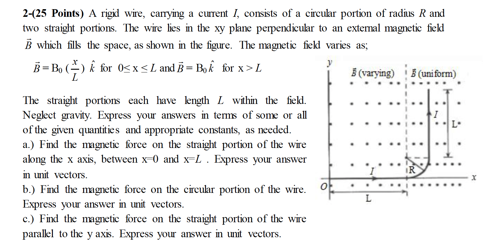 Solved 2-(25 Points) A rigid wire, carrying a current I, | Chegg.com Solved 2-(25 Points) A rigid wire, carrying a current I, | Chegg.com